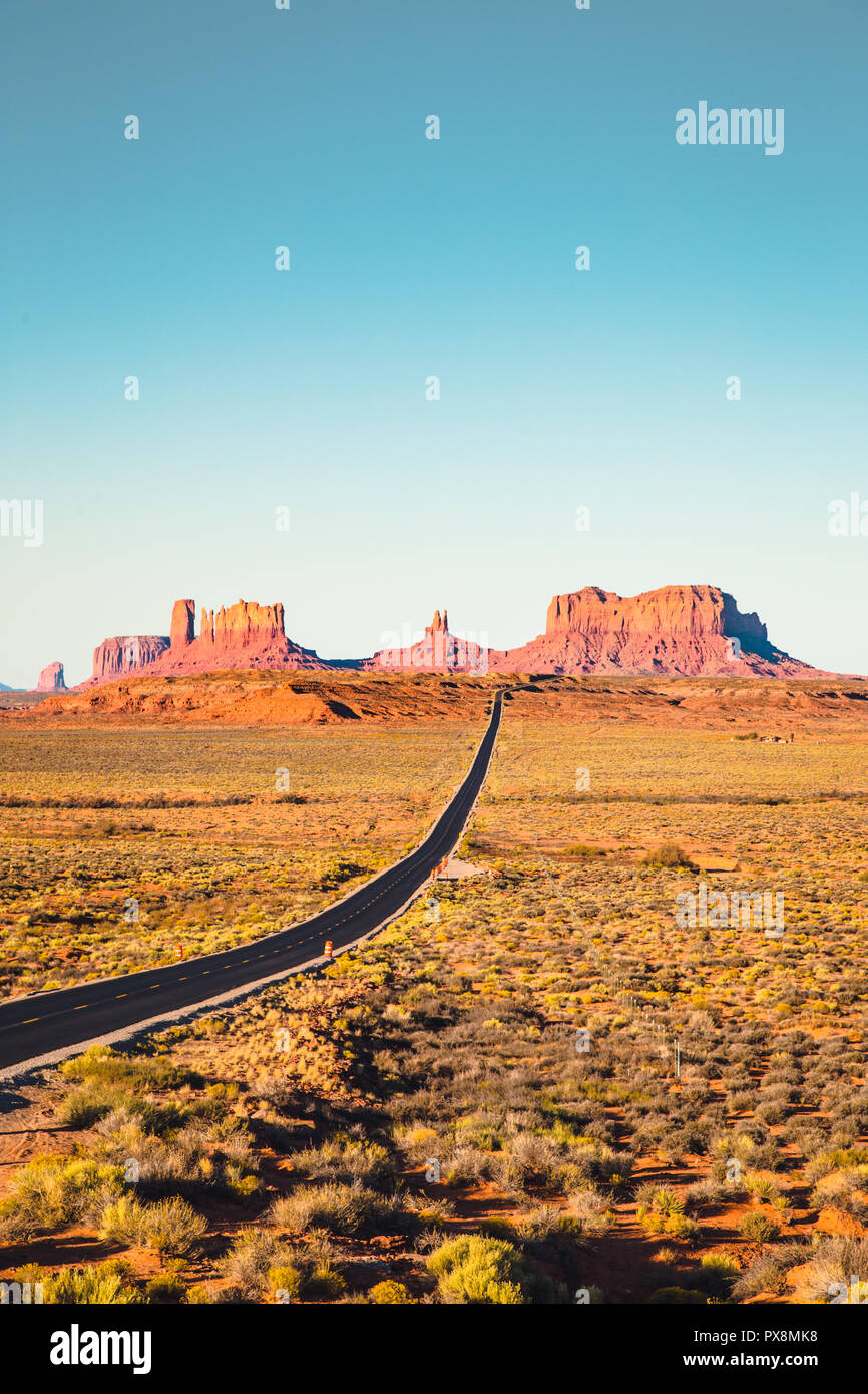 Classic panorama view of historic U.S. Route 163 running through famous ...