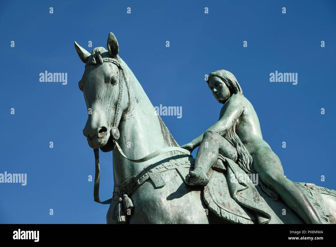 Close up detail of the Lady Godiva statue on Broadgate in Coventry city ...