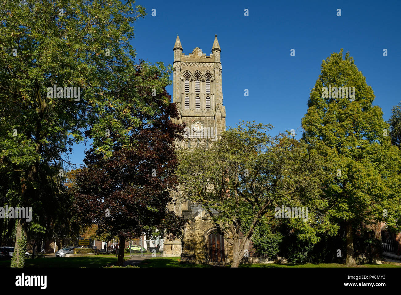 The tower of Christ Church on Prince Albert Street in Crewe town centre ...