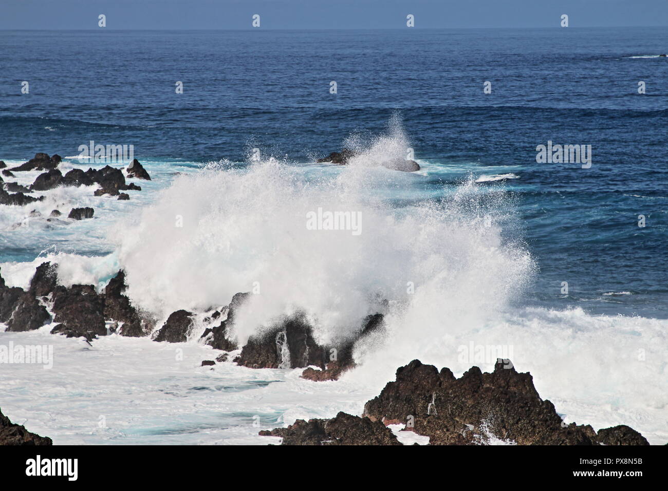 Atlantic Ocean, Waves Crashing Against Rocks, Porto Moniz, Madeira Stock Photo - Alamy