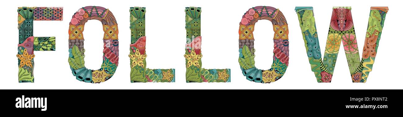 Hand-painted art design. Illustration word FOLLOW painted in warm ...