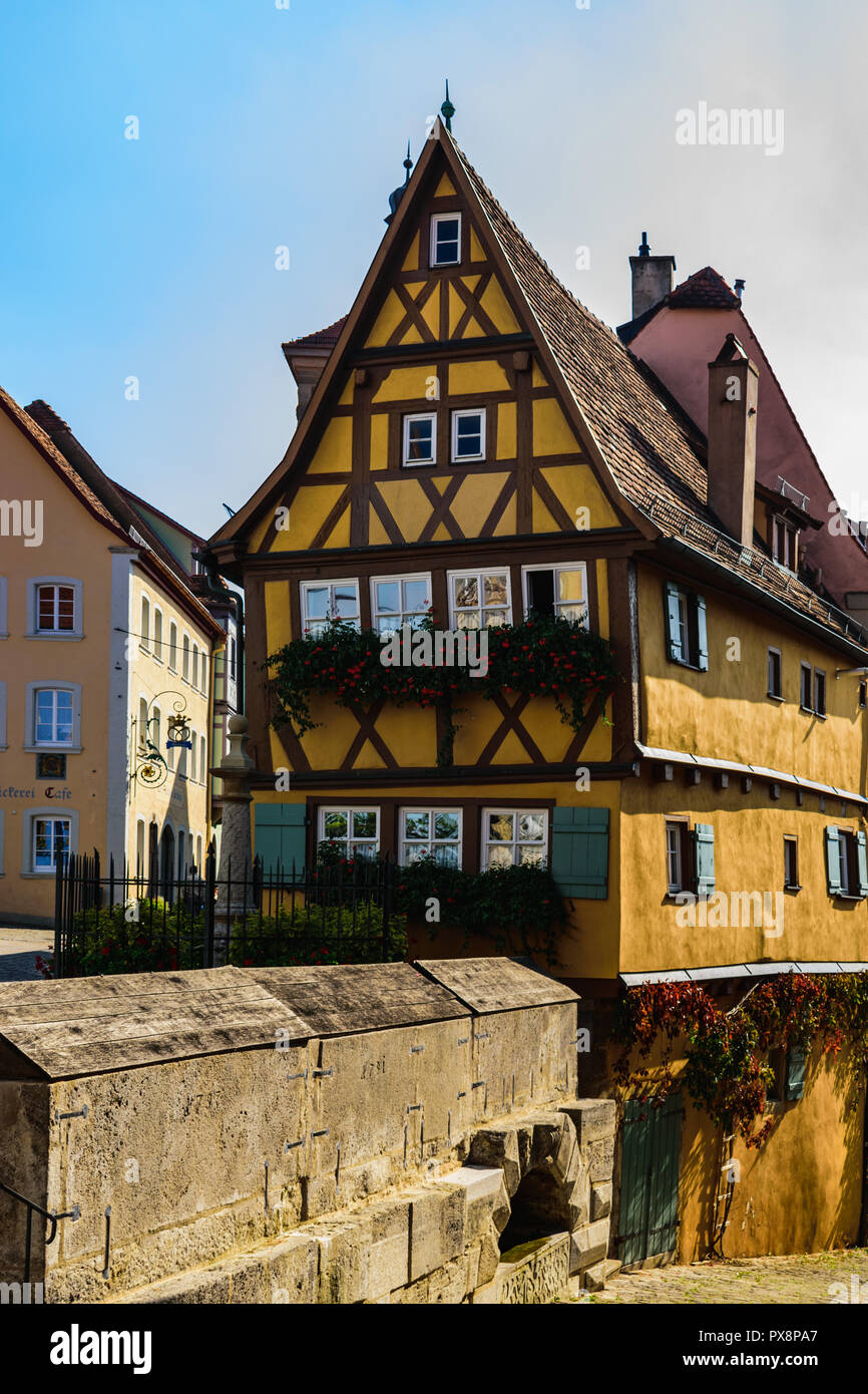 Historic picturesque house in old town center in Rothenburg, Germany ...