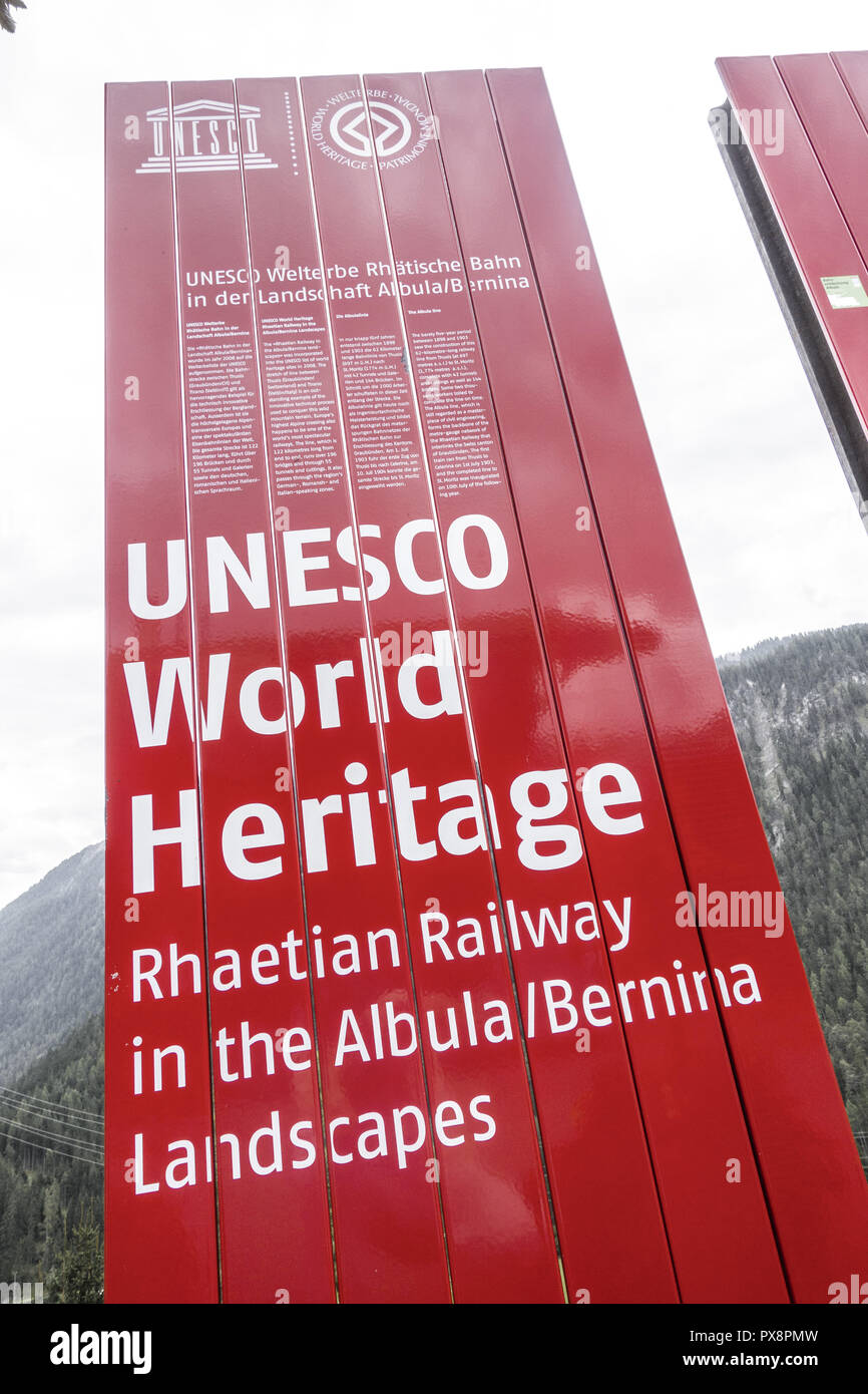 UNESCO World Heritage Rhaetian Railway, train station of Filisur ...