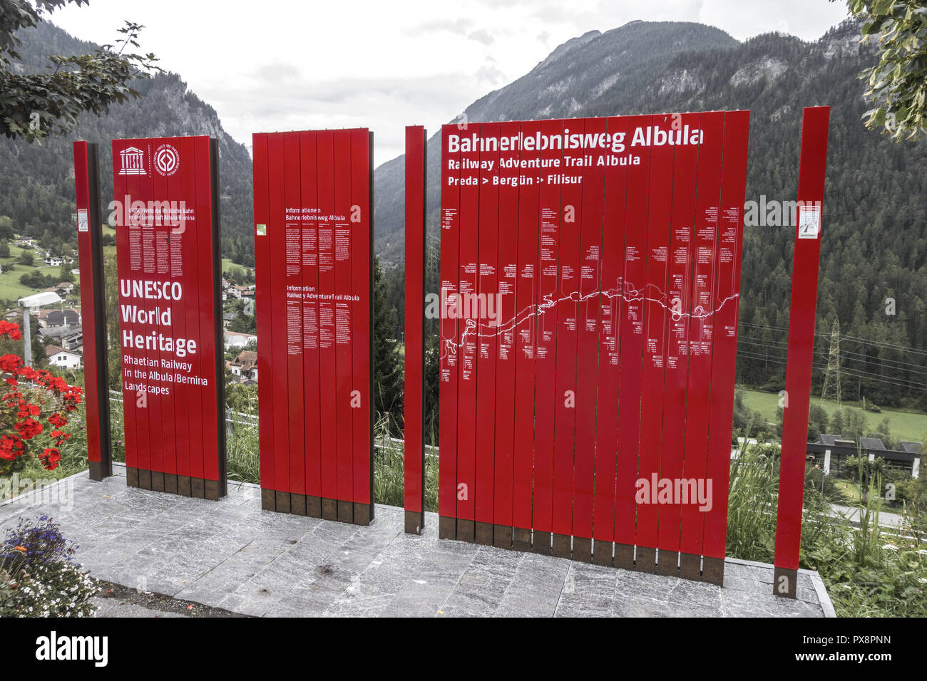 UNESCO World Heritage Rhaetian Railway, train station of Filisur ...