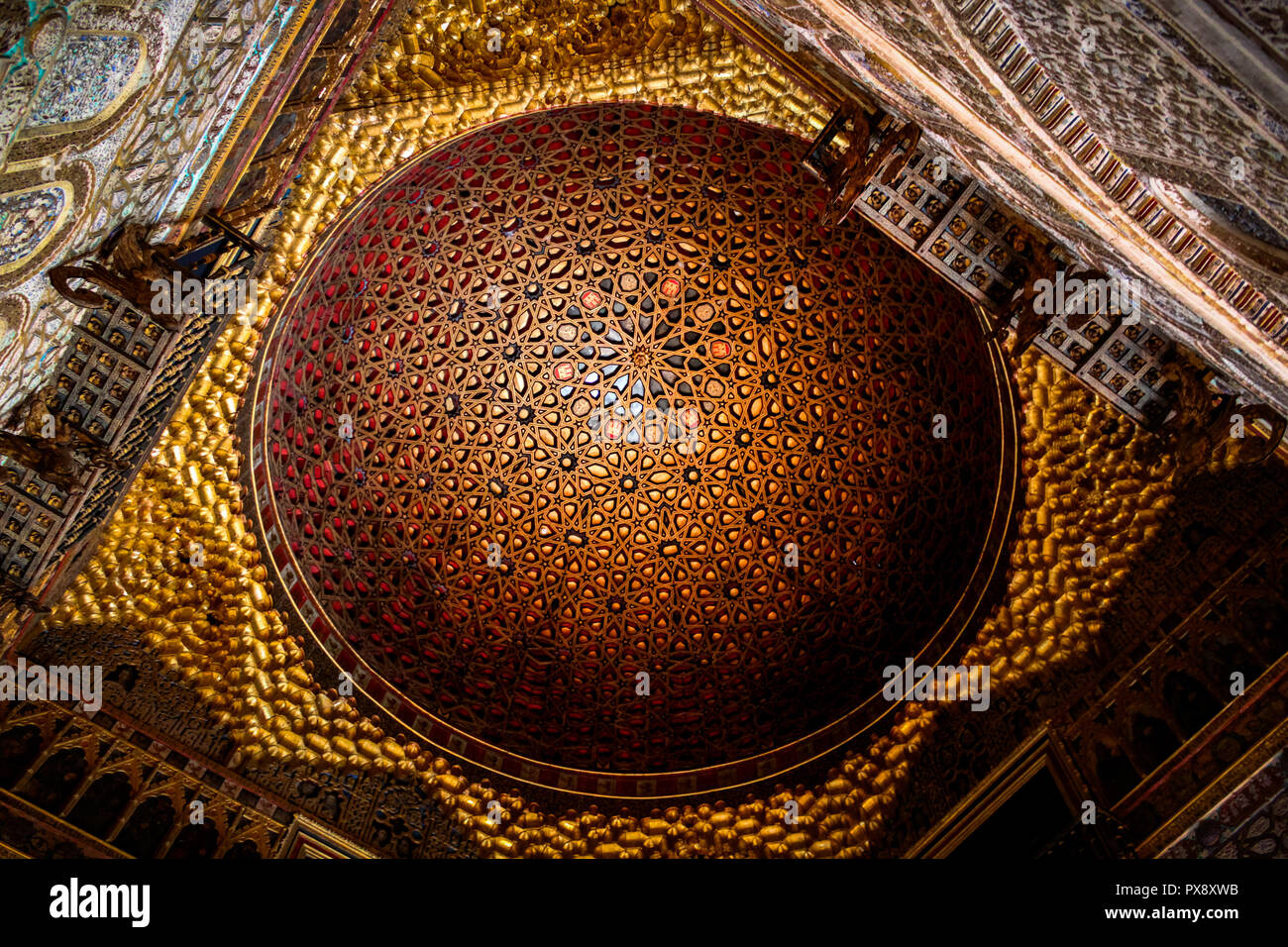 Ceiling with intricate sculpted details of moorish arabian origin ...