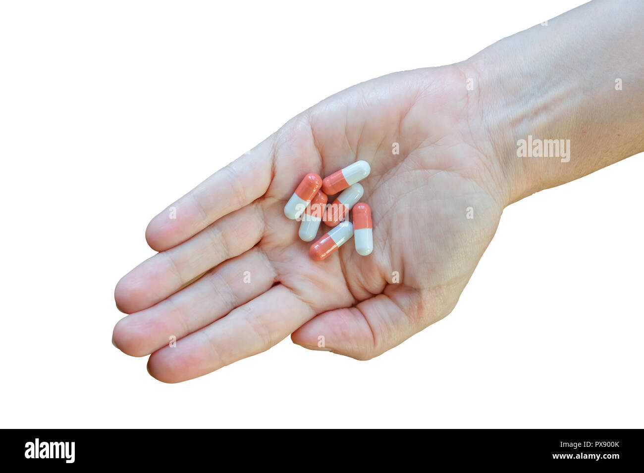 Isolated Healthcare Image Of Pills Or Tablets Or Capsules In A Person's ...