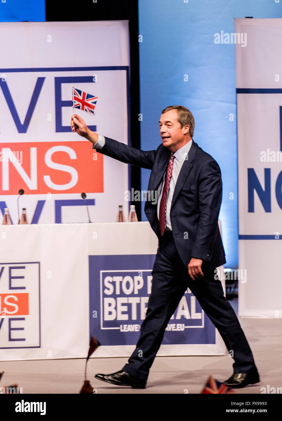 Harrogate, UK. 20th Oct, 2018. Leave Means Leave campaigner Nigel ...
