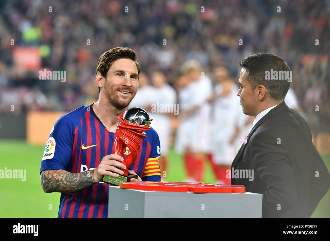 Leo Messi and Javier Saviola of FC Barcelona during the spanish league ...