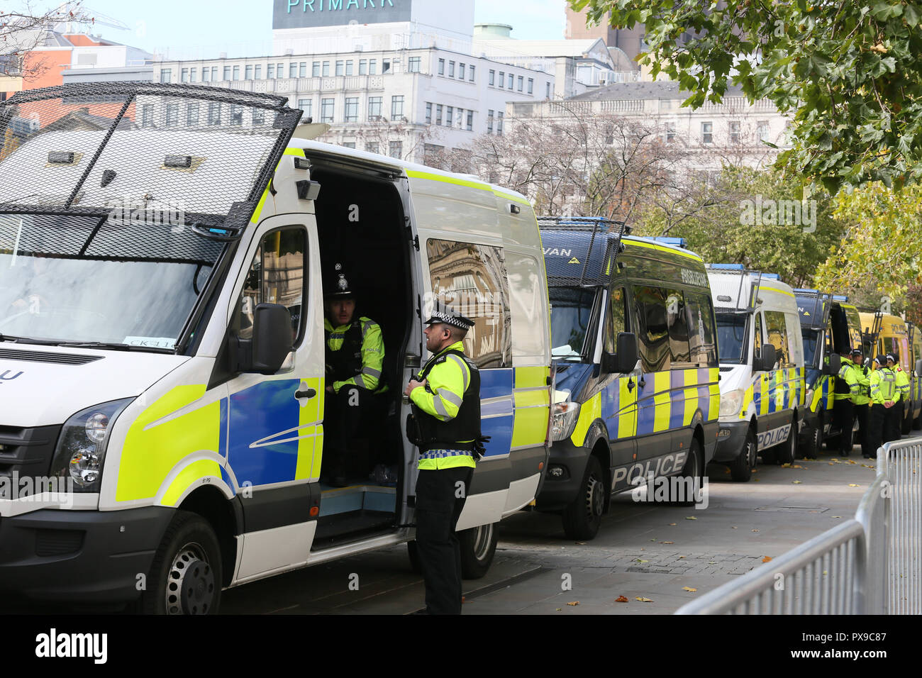 Manchester, UK. 20 Oct, 2018. Large police presence as around forty ...