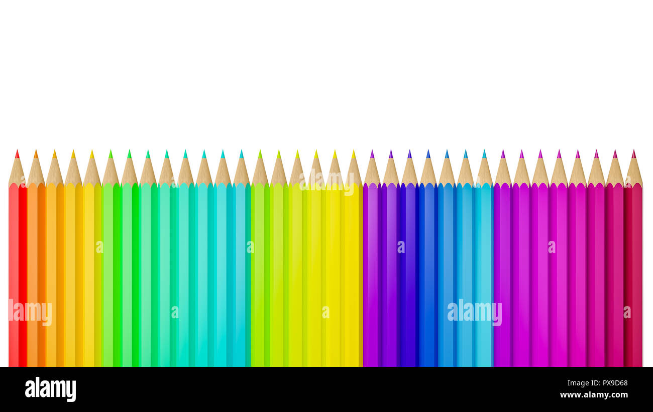 Colorful color pencil in a row isolated on white background - 3D ...