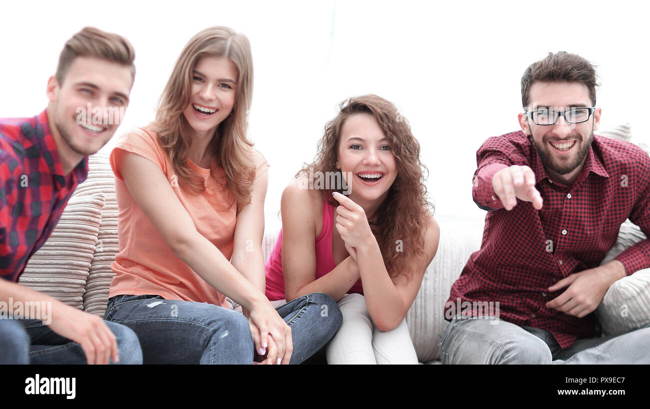group of cheerful friends watching their favorite movie Stock Photo - Alamy