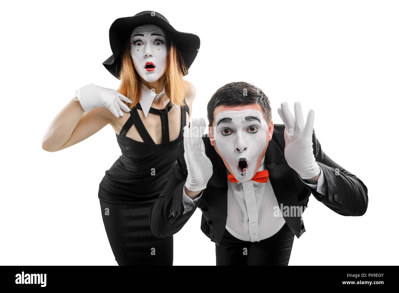 Shocked mime artists on white Stock Photo - Alamy