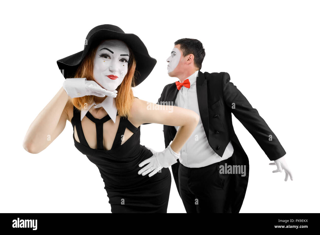 Mime actors duo on white Stock Photo - Alamy