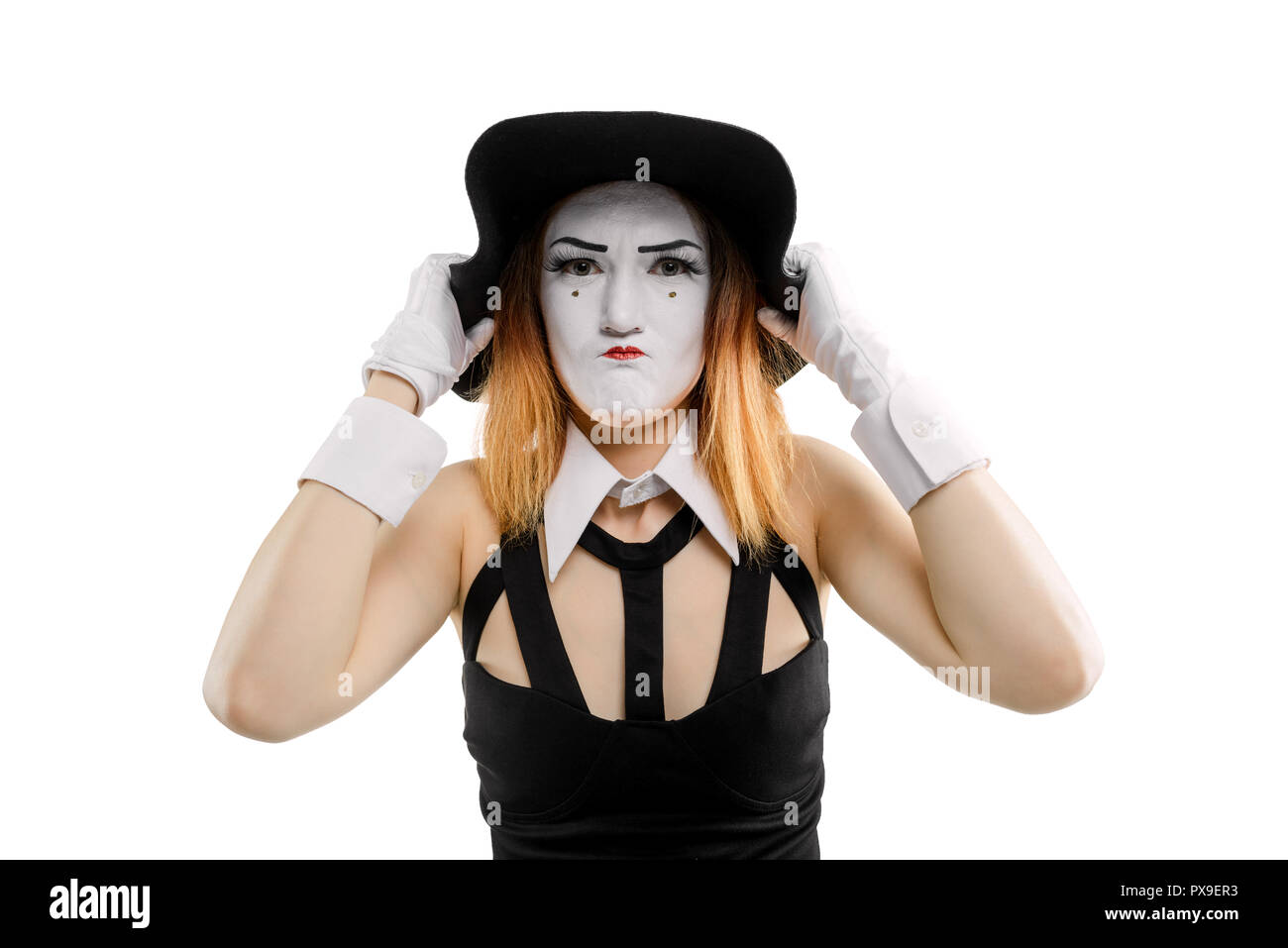 Female mime as grumpy woman Stock Photo - Alamy
