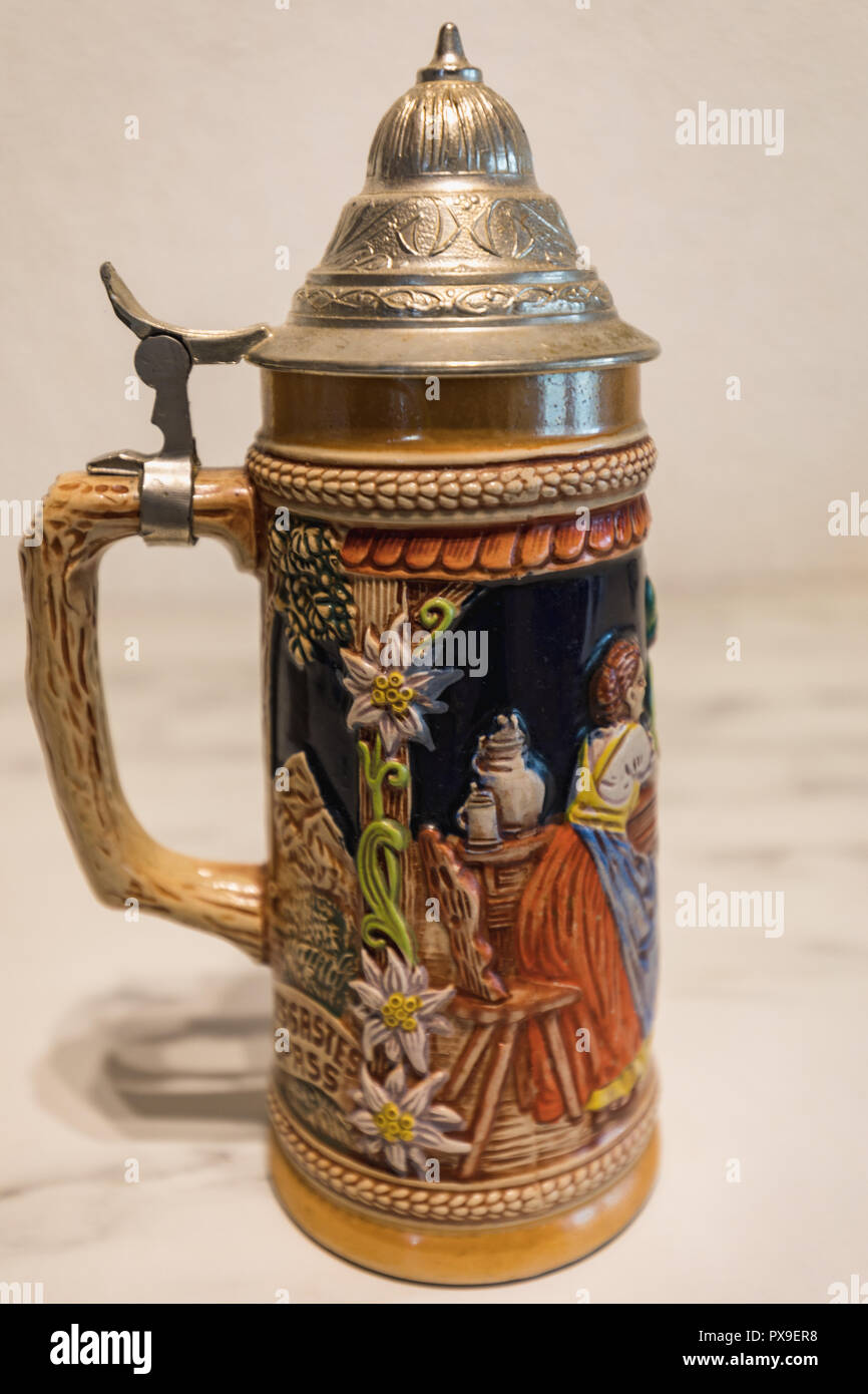 An authentic painted german beer mug on a marble plate closeup Stock ...