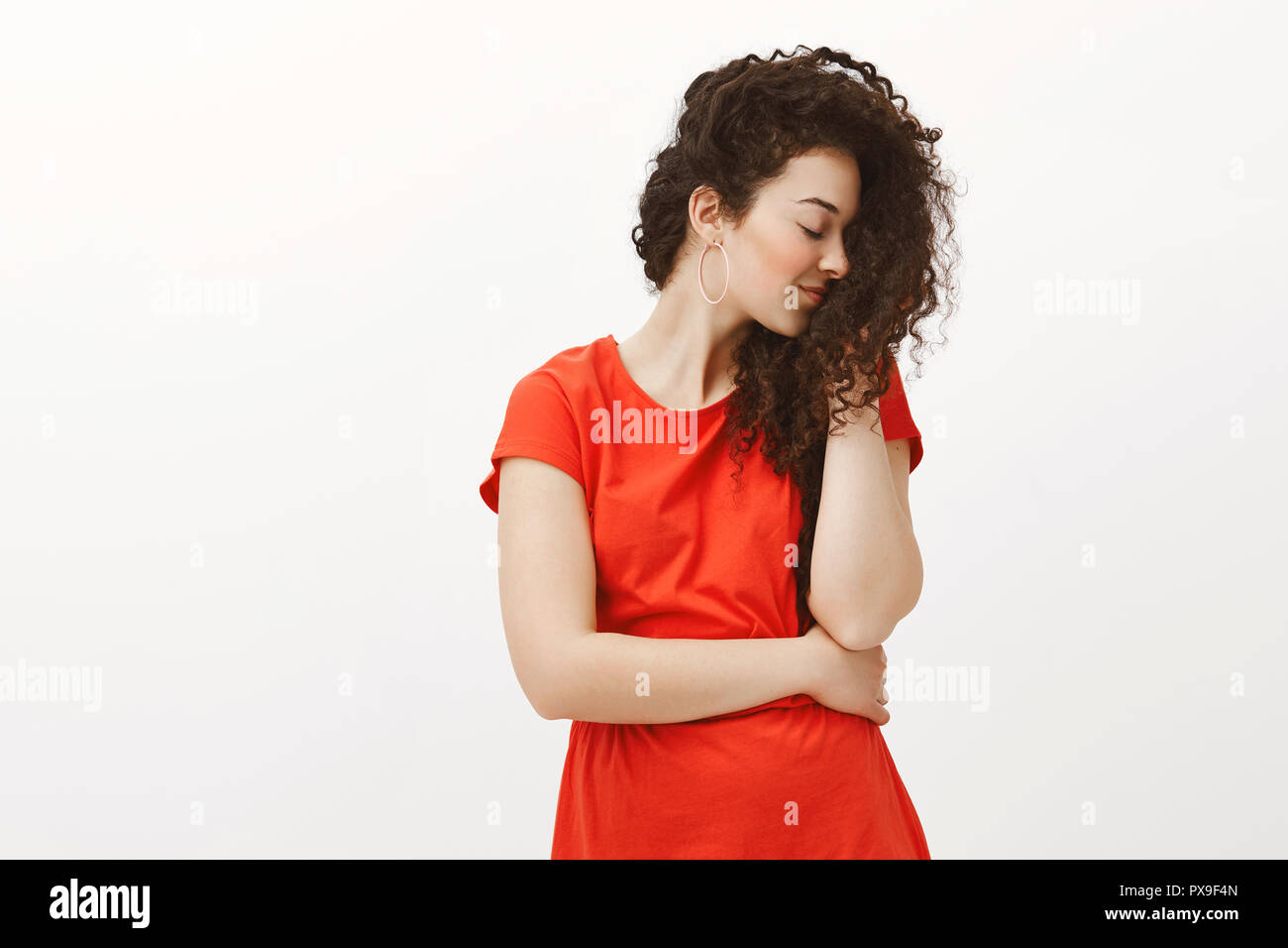 Blushing woman shy hi-res stock photography and images - Alamy