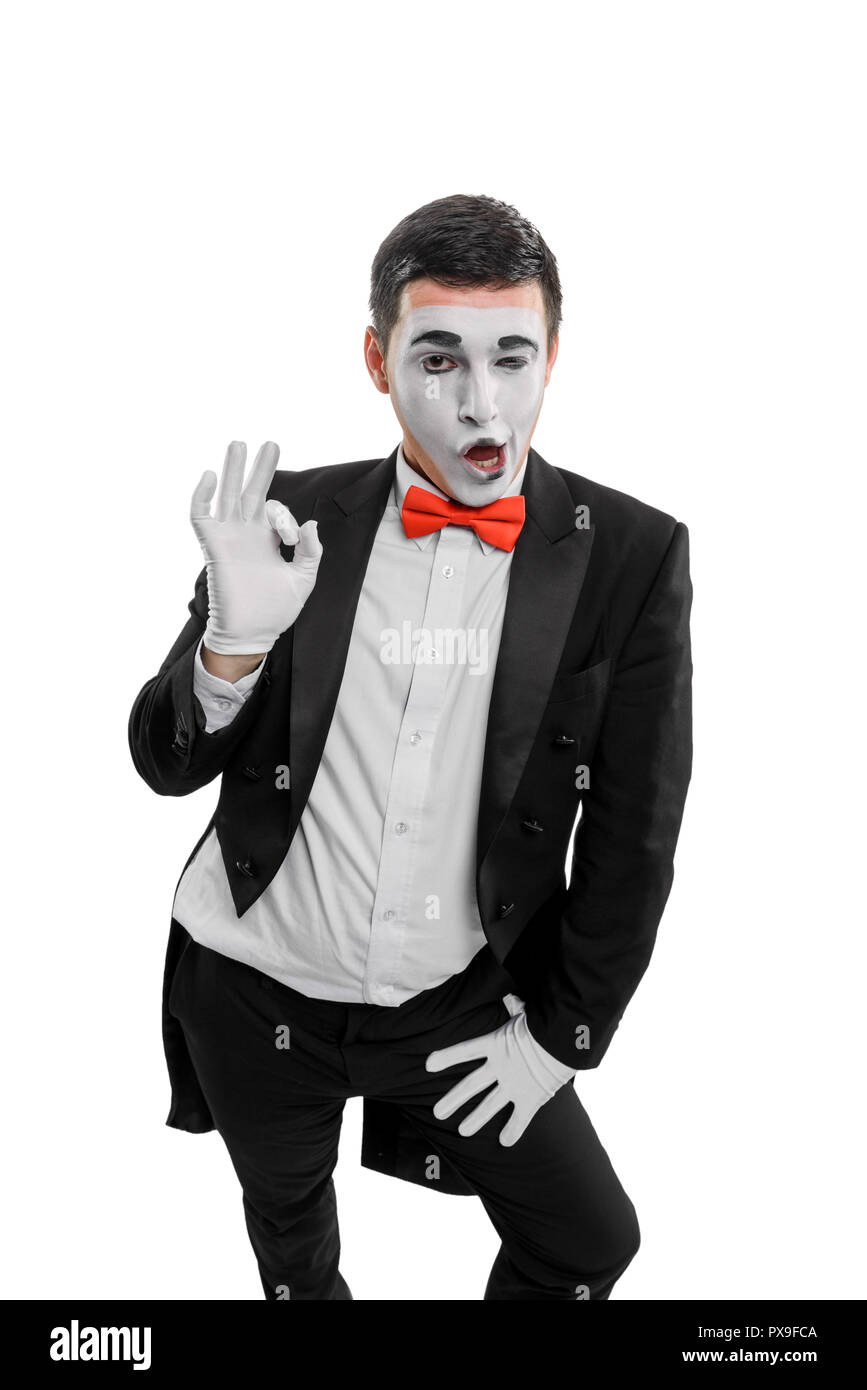 Male mime showing alright sign Stock Photo - Alamy