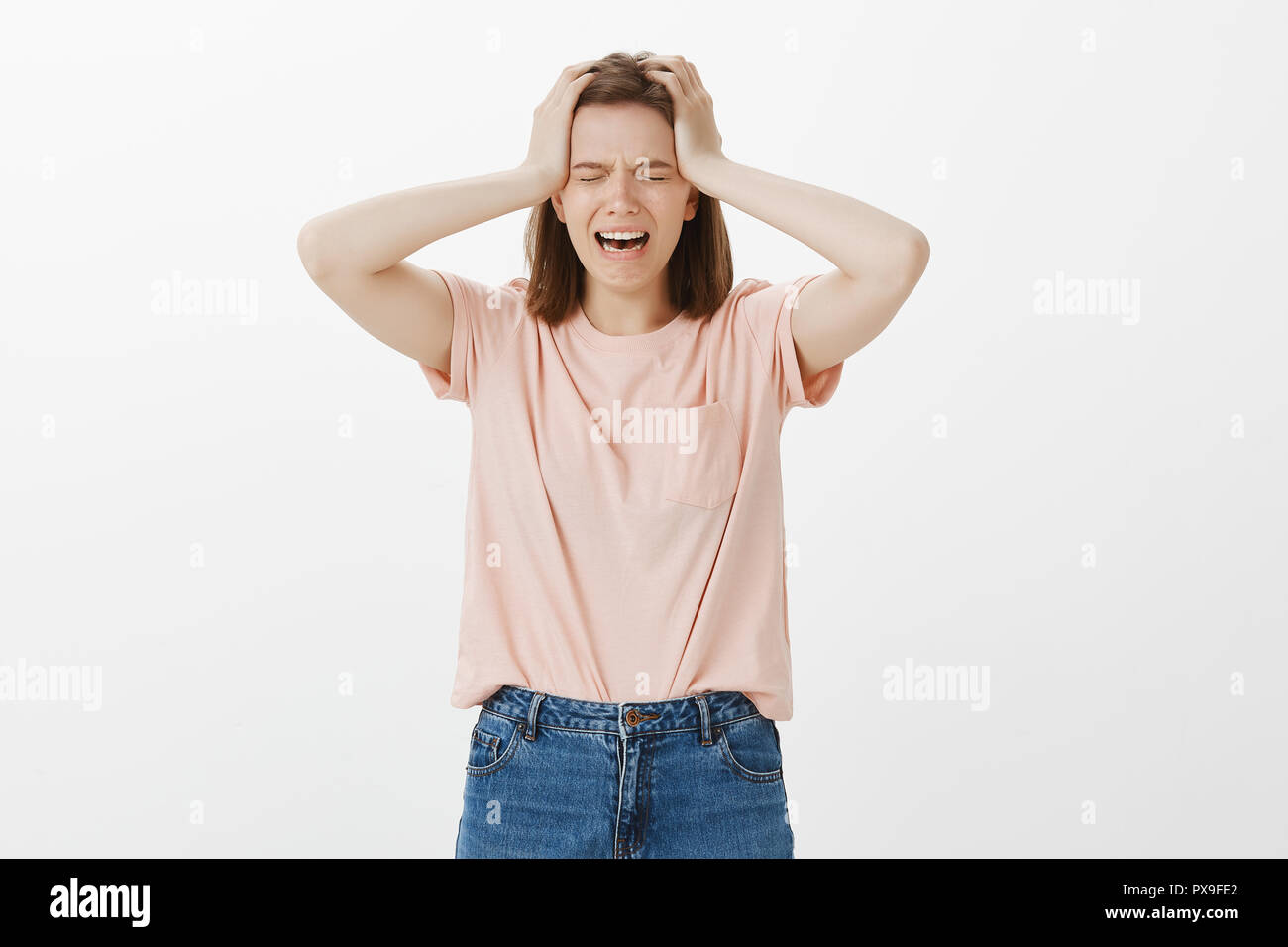 Girl feeling anxious, worrying too much and crying from anxiety and ...