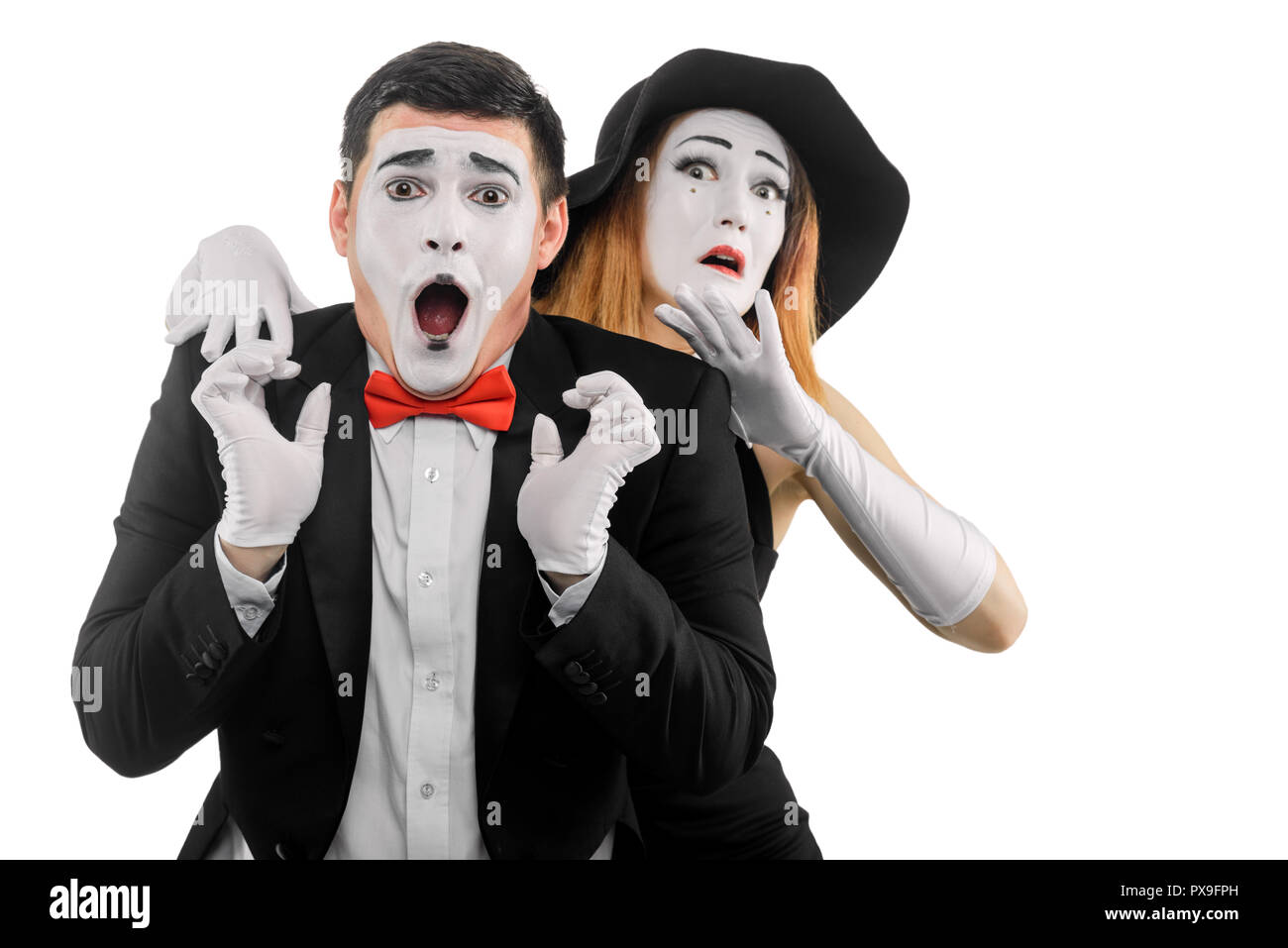 Two frightened mime actors Stock Photo - Alamy