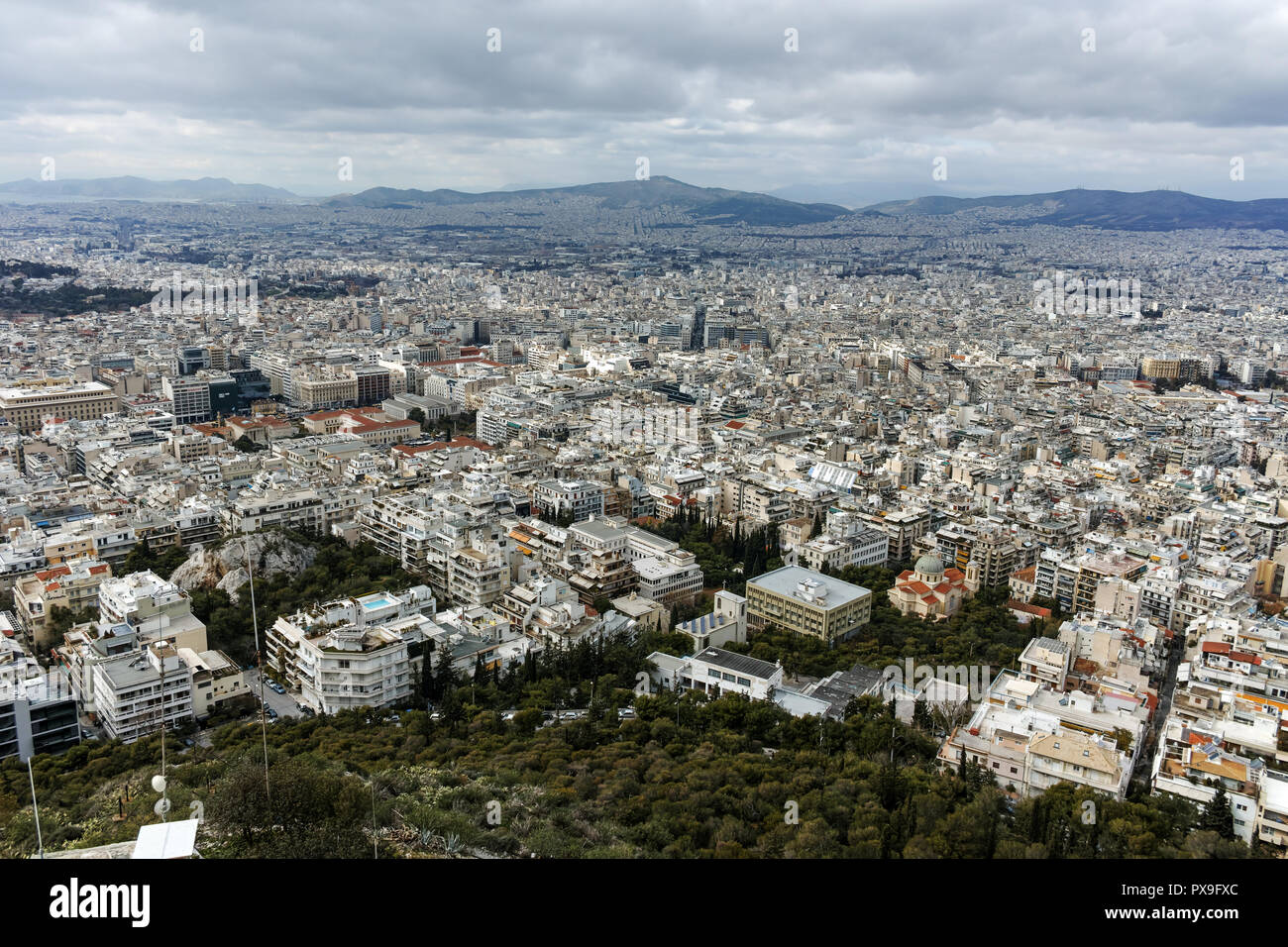 Amazing panorama of the city of Athens from Lycabettus hill, Attica ...