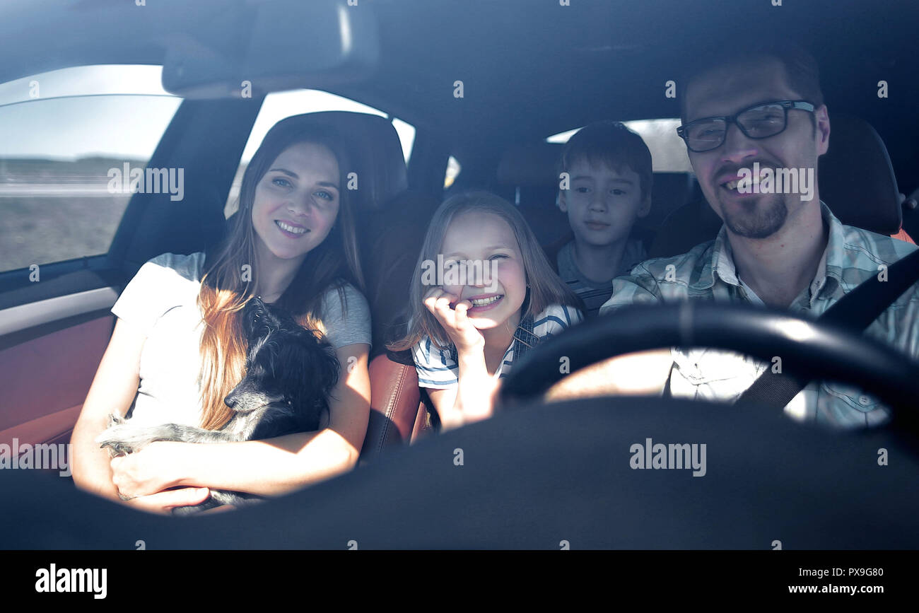 happy family rides in the car Stock Photo - Alamy