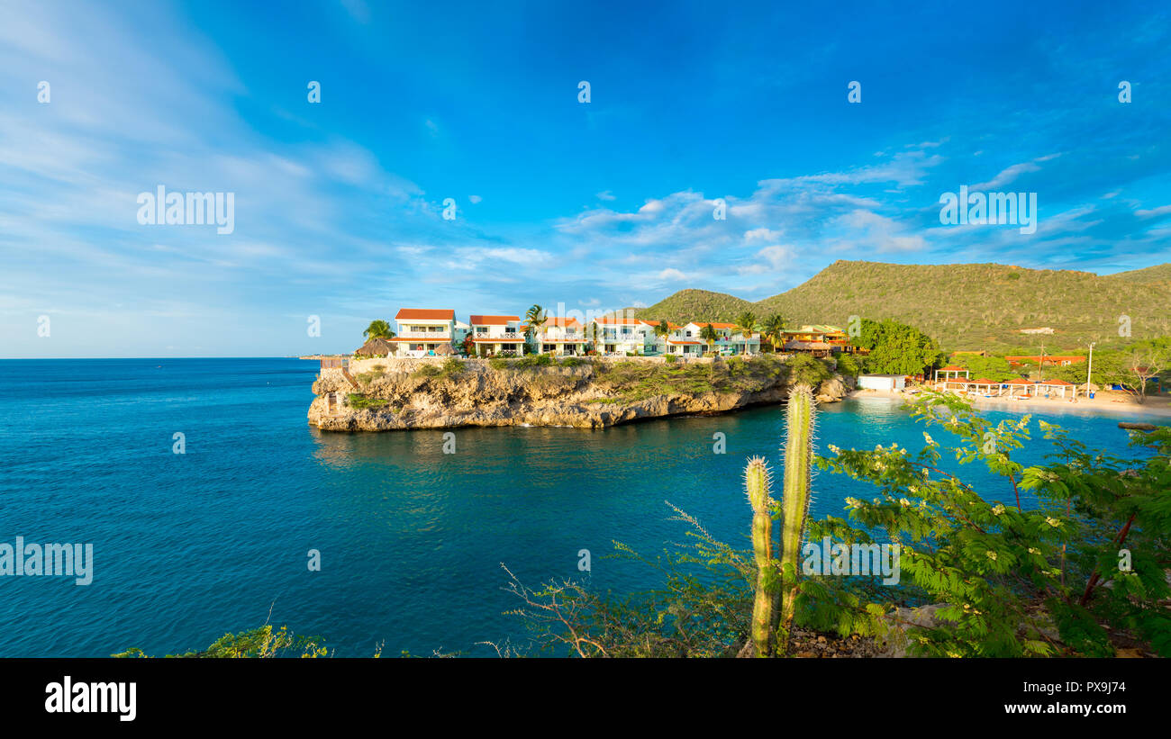 View of buildings in Playa Lagun, Curacao, Netherlands. Copy space for ...