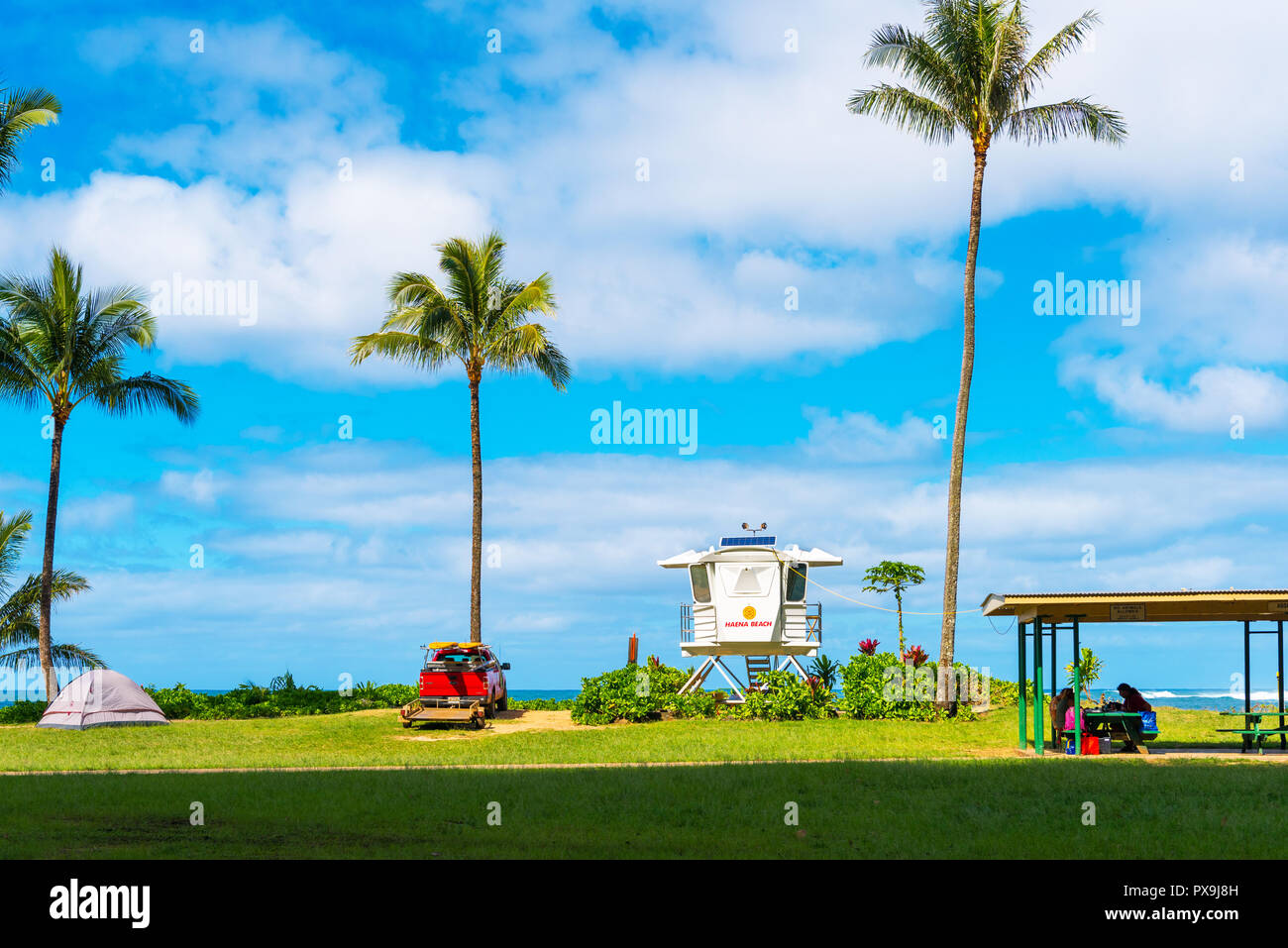 View of the beach observation deck, Kauai, Hawaii, USA Stock Photo - Alamy