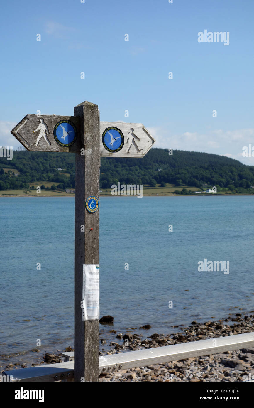 Wooden Signpost for the Isle of Anglesey Coastal Path in Red Wharf Bay ...