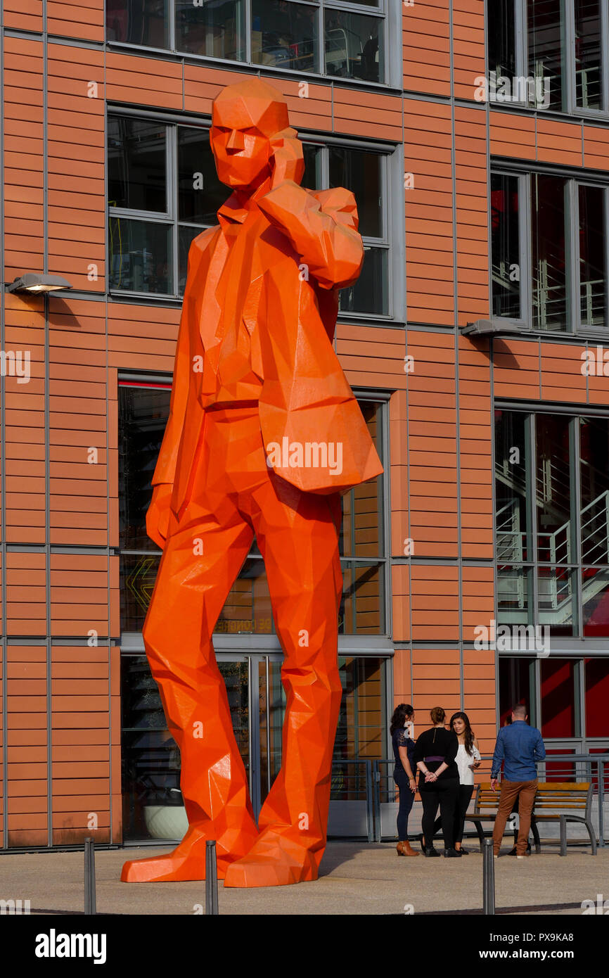 The man with a phone, orange sculpture by Xavier Veilhan, Lyon ...