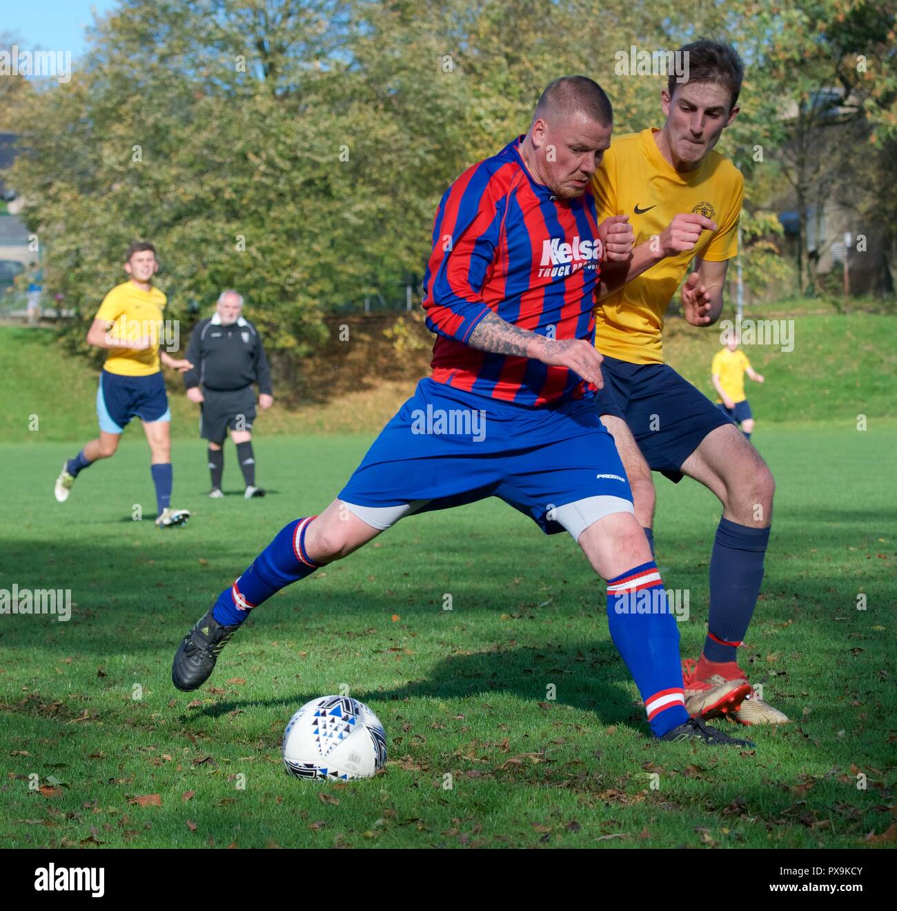 Football action in a match between Chinley and Whaley Bridge ...