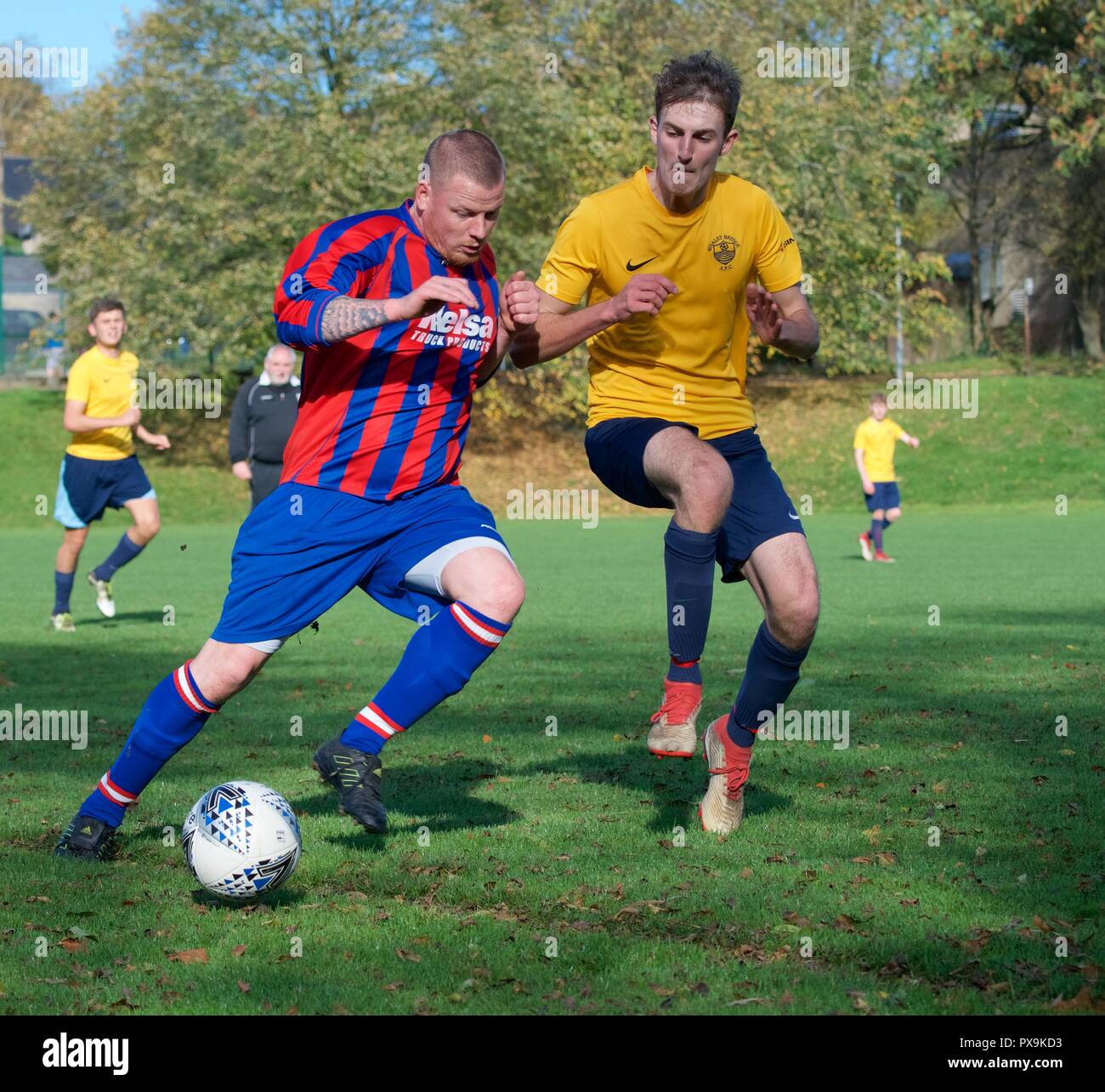 Football action in a match between Chinley and Whaley Bridge ...