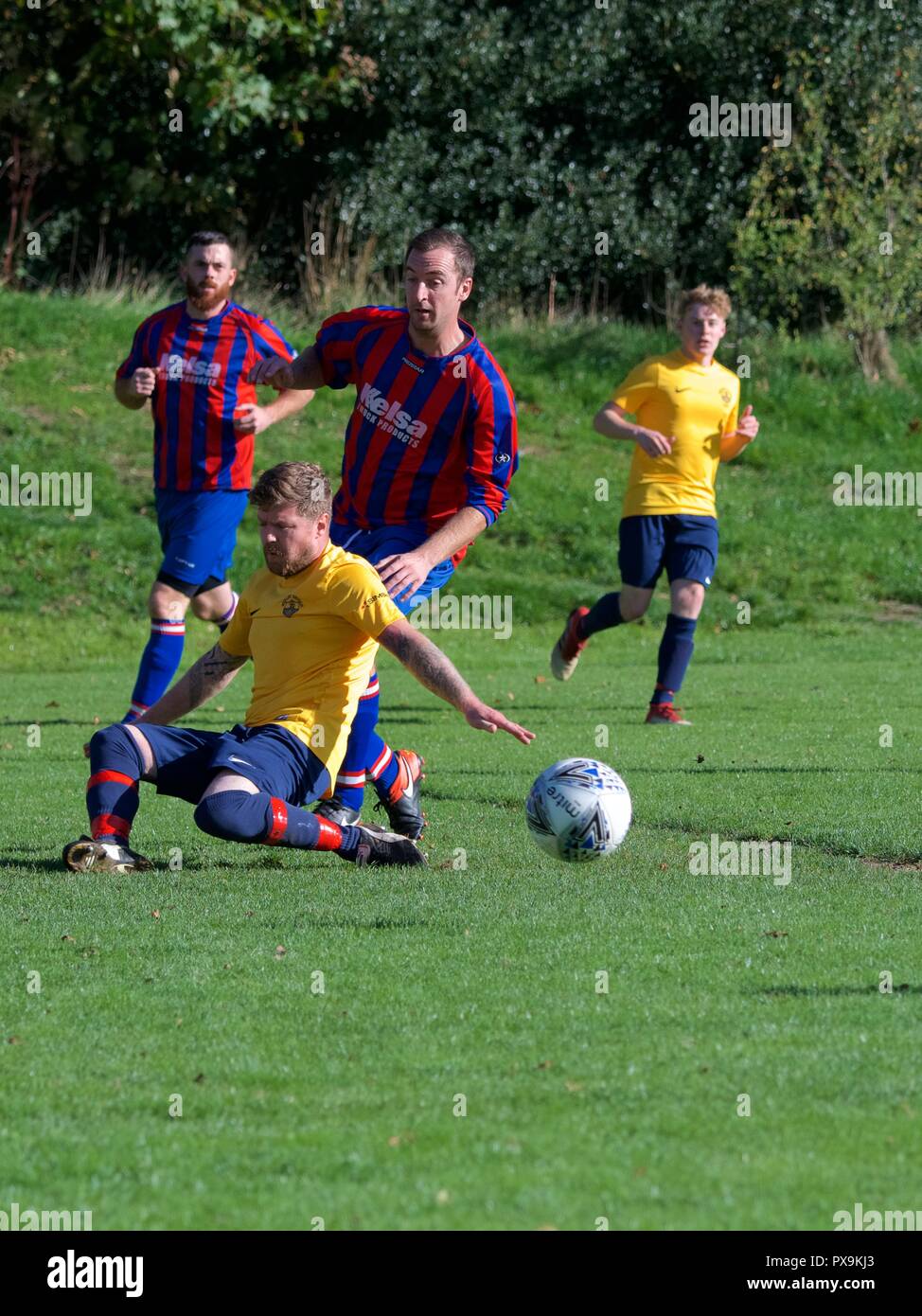 Football action in a match between Chinley and Whaley Bridge ...