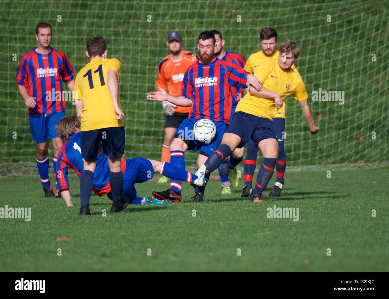 Football action in a match between Chinley and Whaley Bridge ...