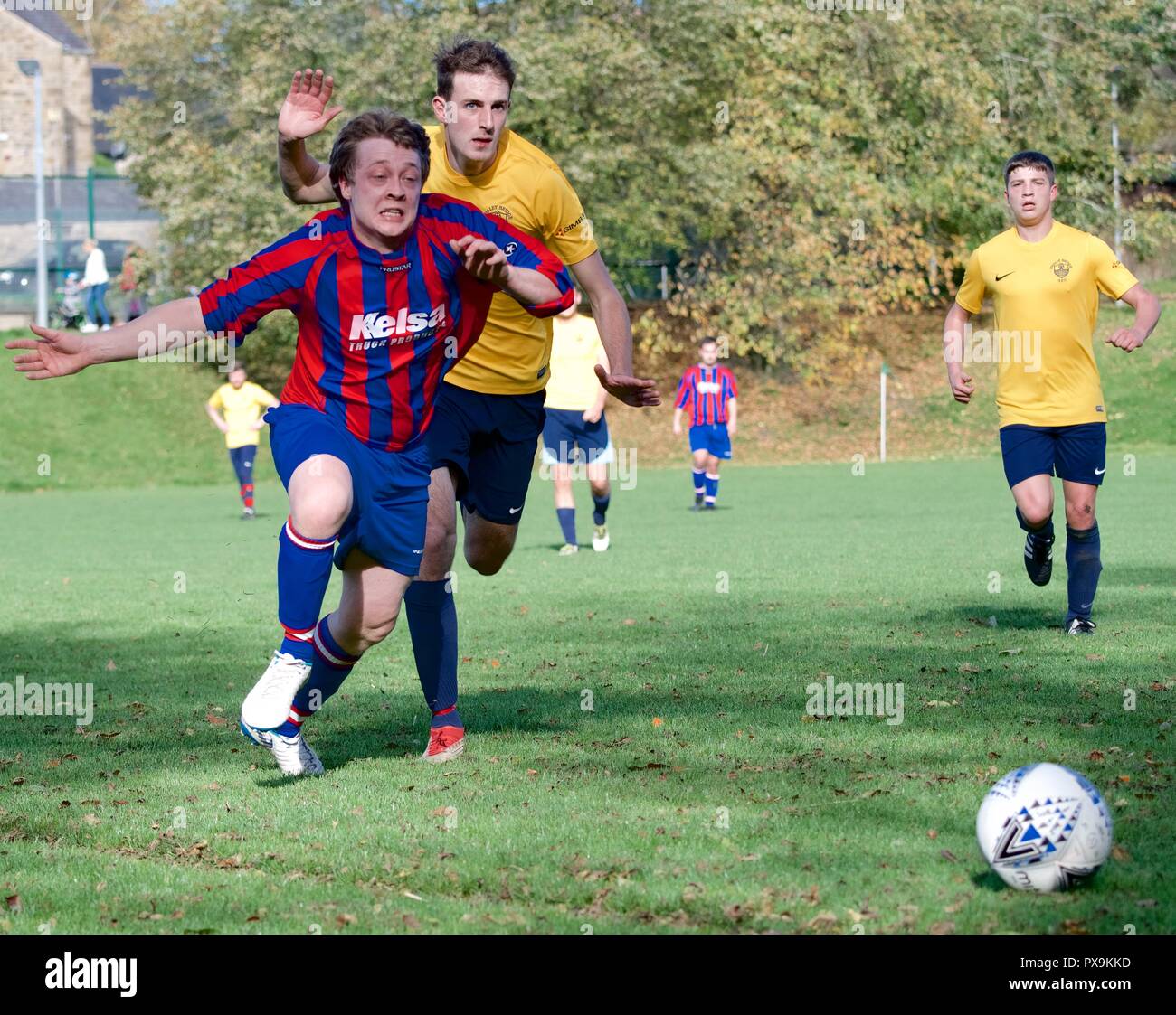 Football action in a match between Chinley and Whaley Bridge ...