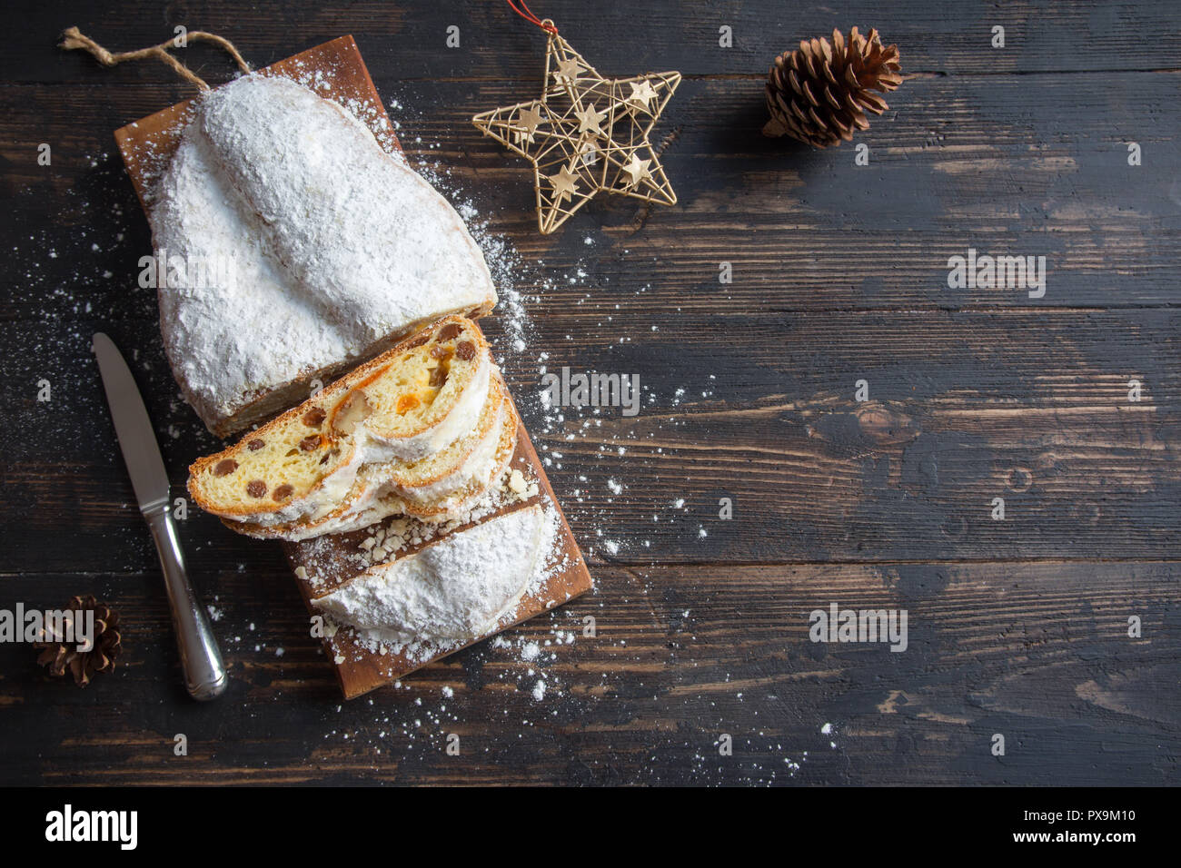 Christmas stollen on wooden background. Traditional Christmas festive ...