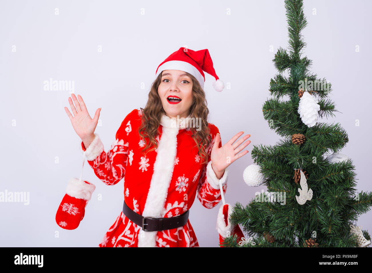 Christmas, emotions and holidays concept - excited shouting woman in ...