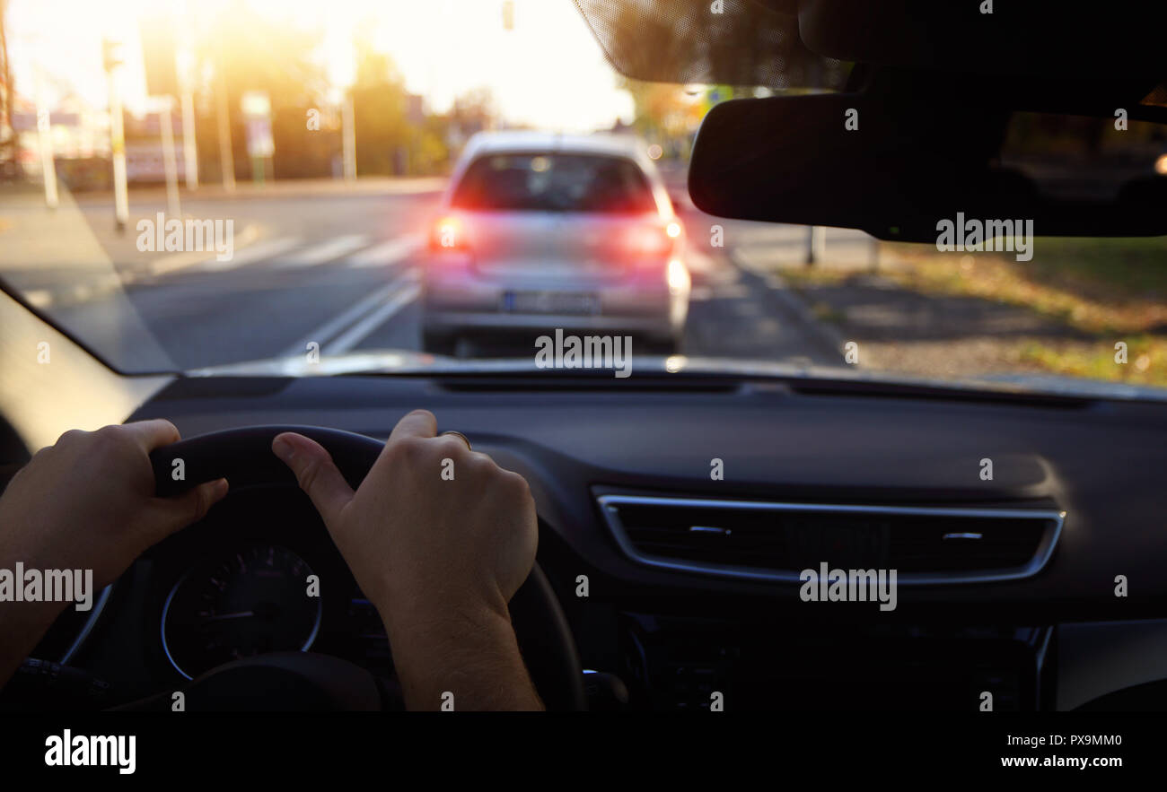 braking the car at the intersection Stock Photo - Alamy