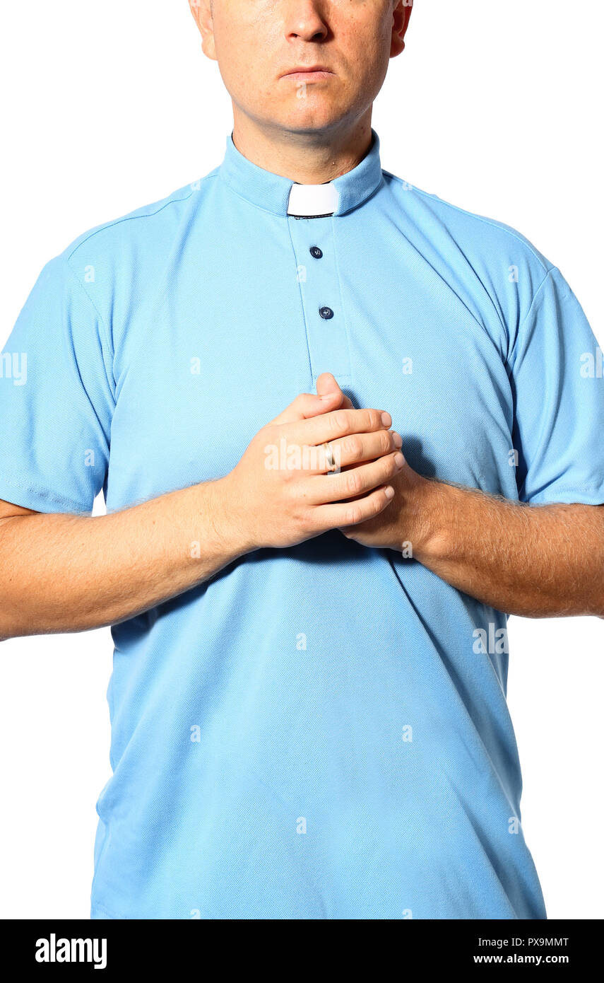 priest on a white background with folded hands Stock Photo - Alamy