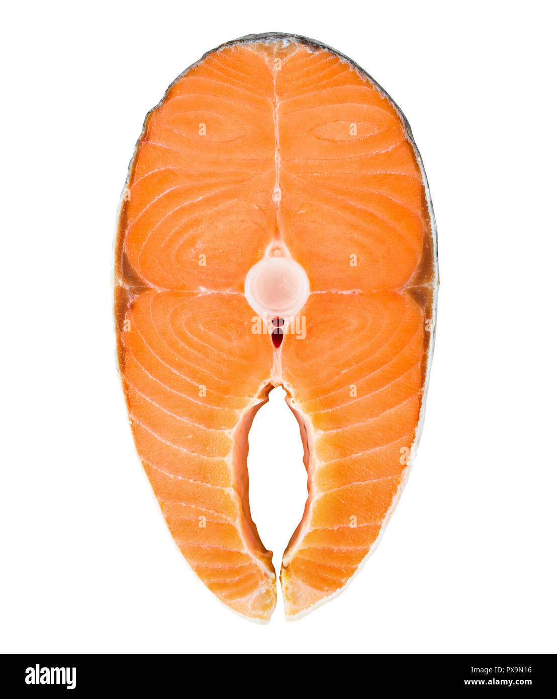piece of fresh raw salmon fish on a white background isolated, clipping ...