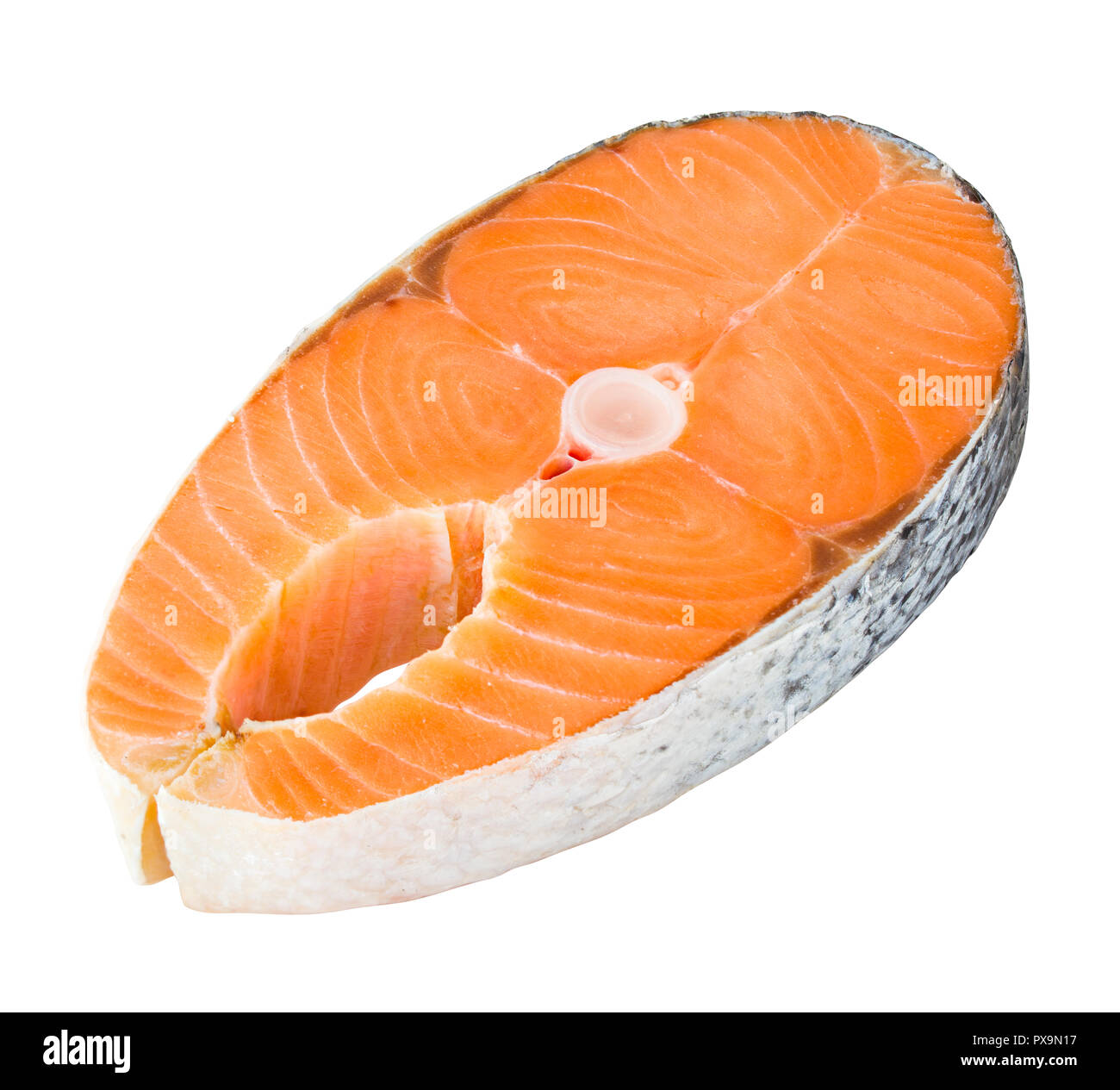 piece of fresh raw salmon fish on a white background isolated, clipping ...
