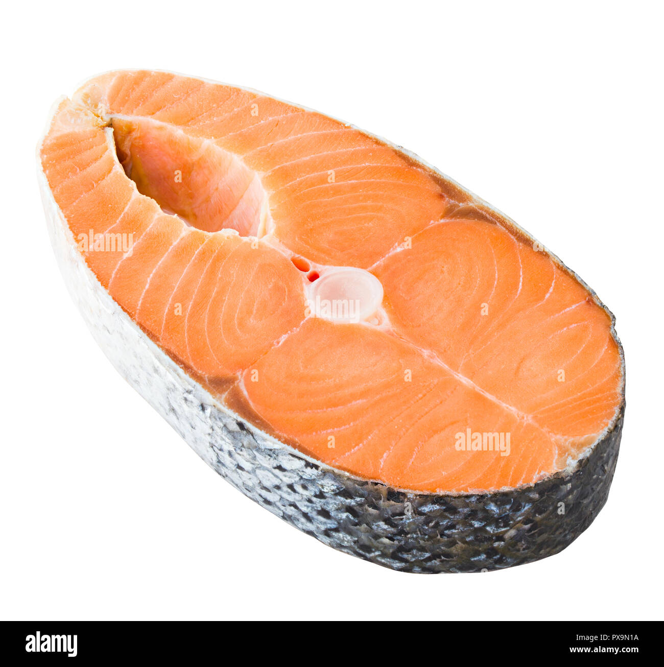 piece of fresh raw salmon fish on a white background isolated, clipping ...