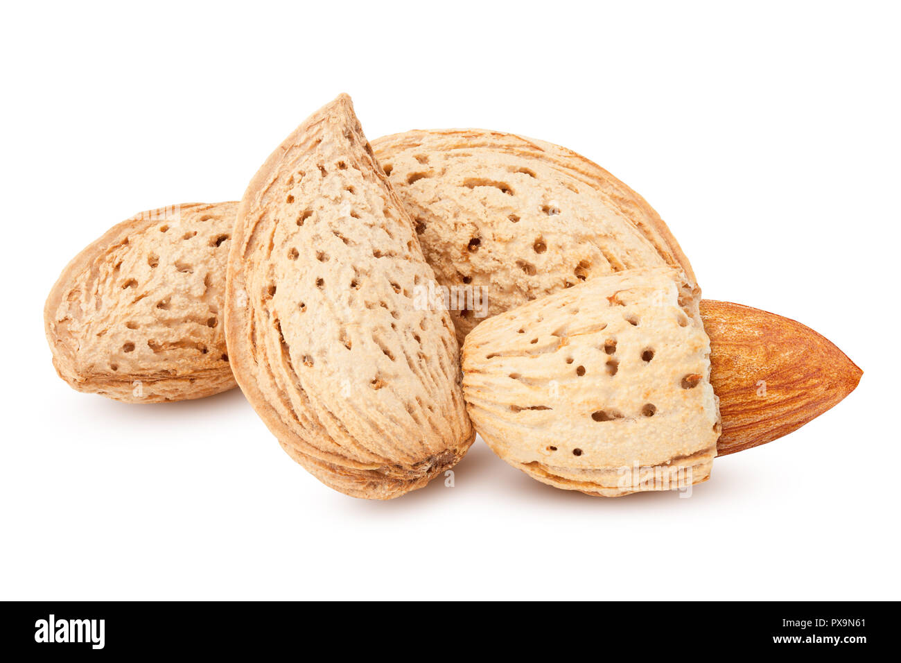 Almond nut in shell isolated on white background, clipping path, full ...