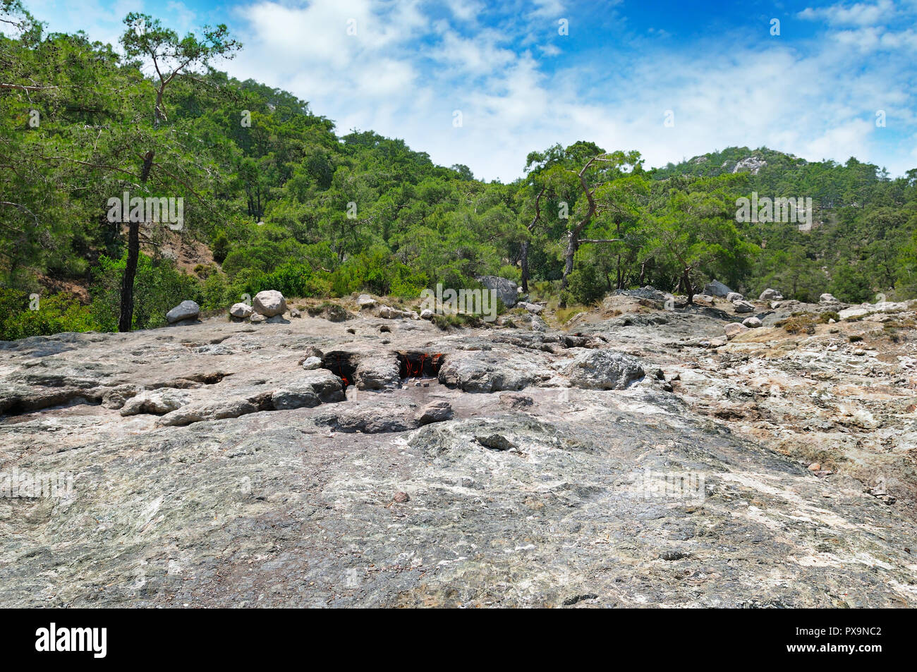 Flame from the burning of natural gas on the surface of the earth ...