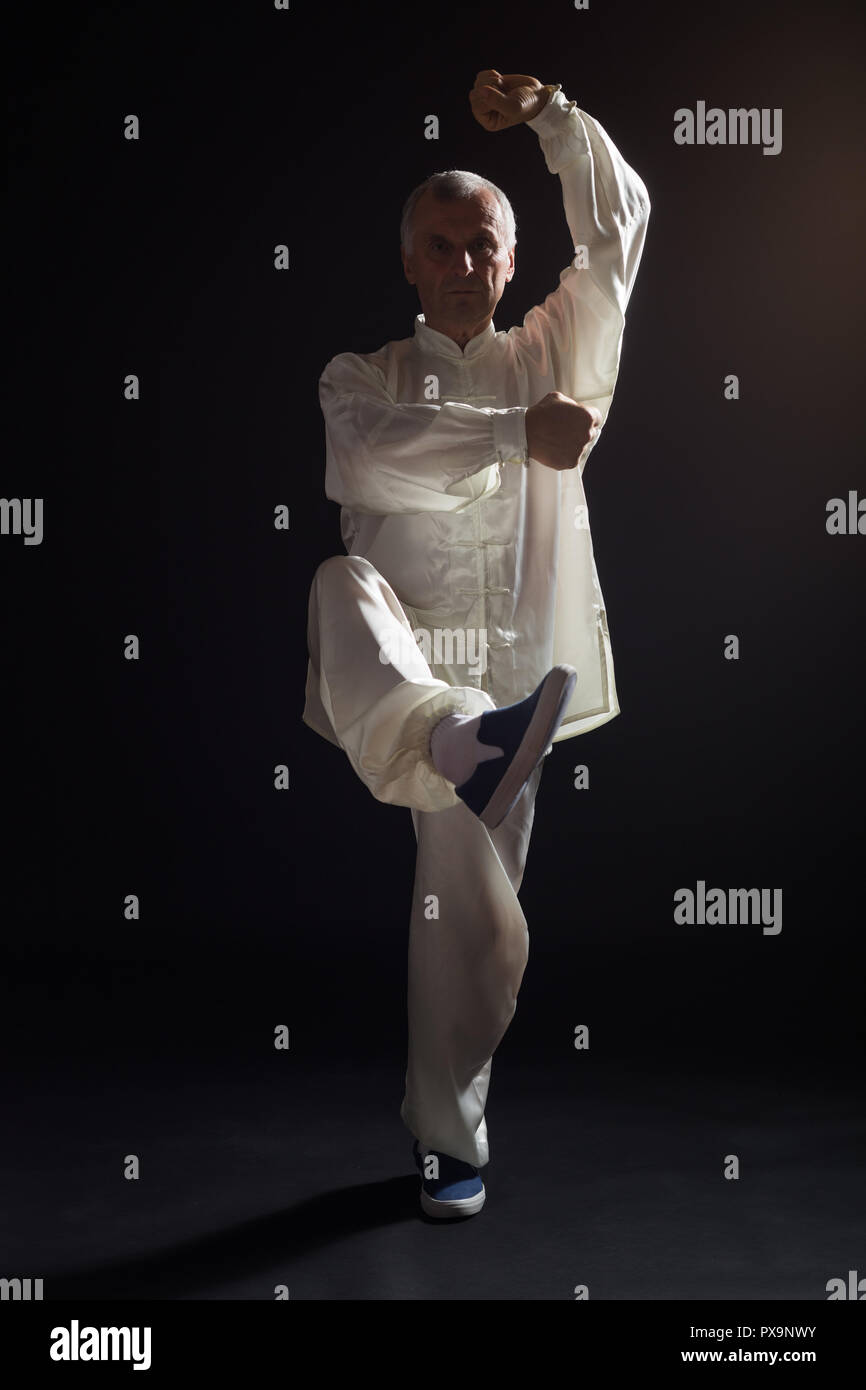 Senior man enjoys exercise Tai Chi indoor Stock Photo - Alamy