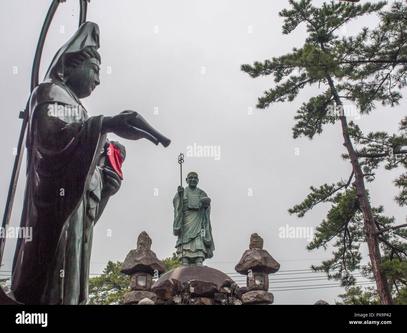 Kannon and Kobo Daishi sacred statues, with ishidoro stone lanterns ...