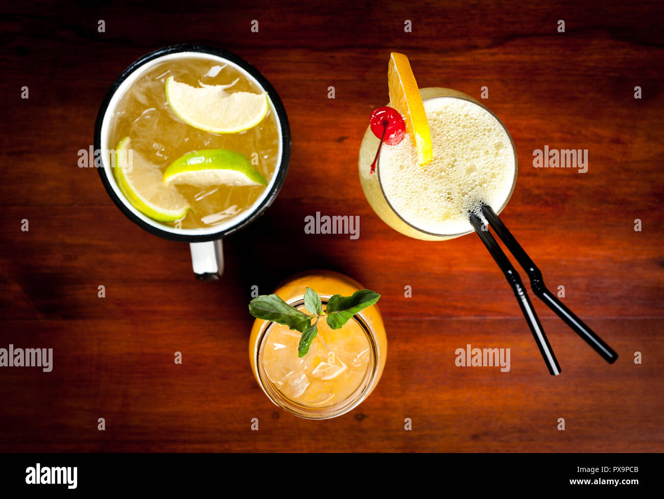 Colorful cocktails on the bar table in restaurant Stock Photo - Alamy