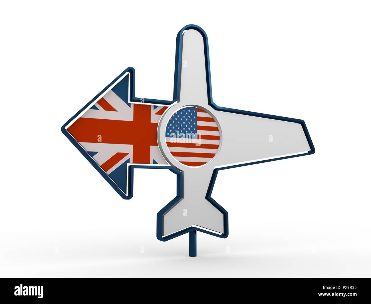 Airplane icon and destination arrow Stock Photo - Alamy