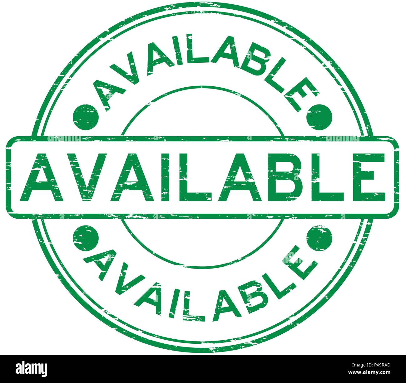 Grunge green available round rubber stamp on white background Stock ...