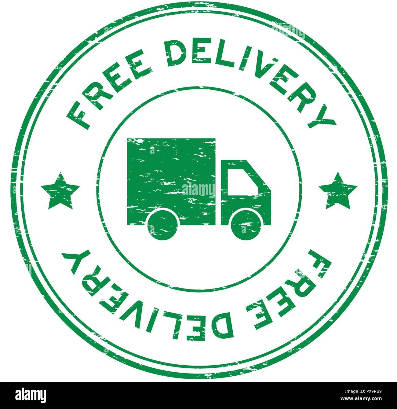 Grunge green free delivery with truck icon round rubber stamp Stock ...