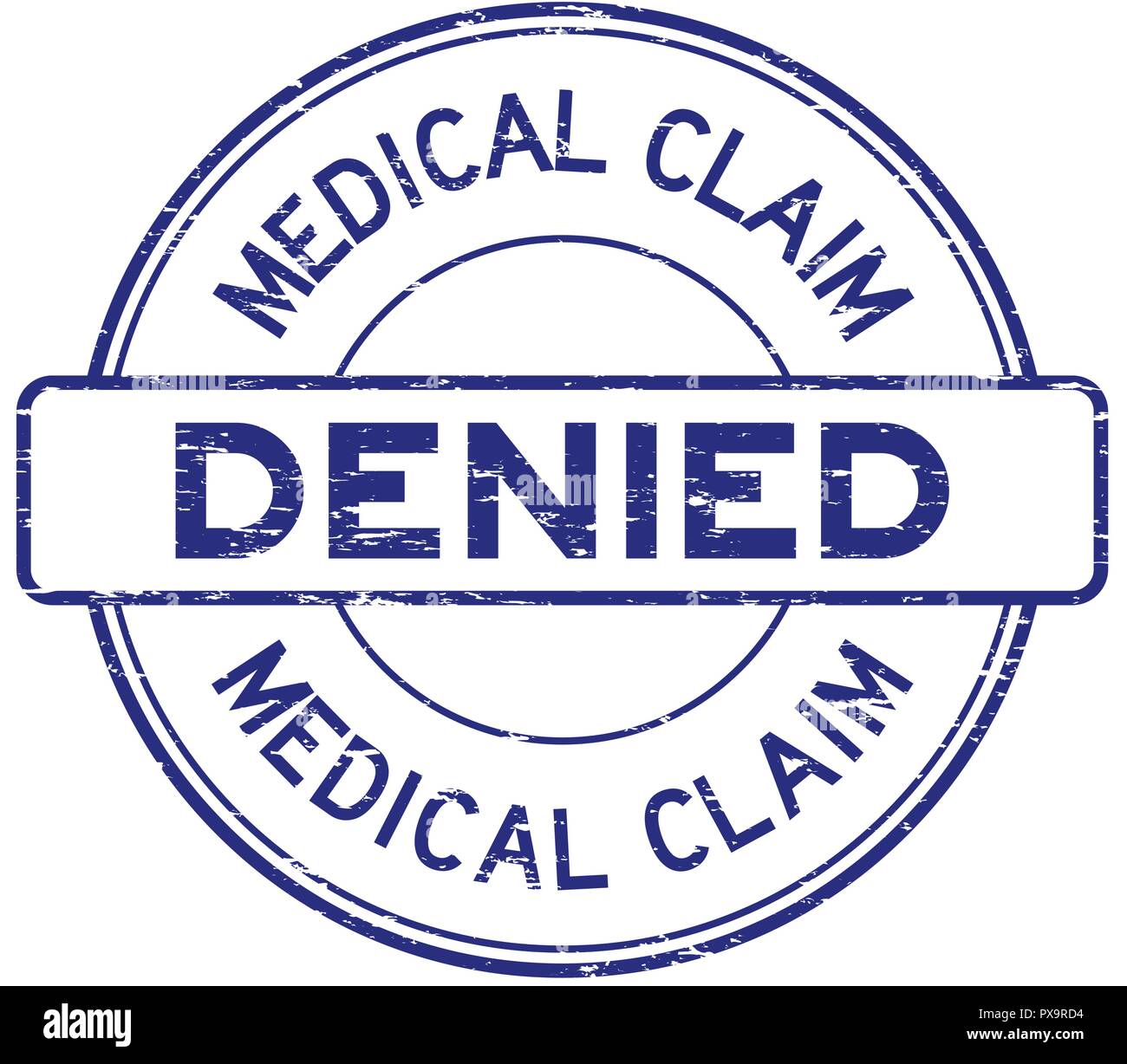 Grunge blue medical claim denied round rubber stamp on white background ...